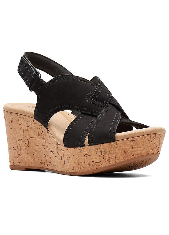 Clarks Collection Rose Erin Black Nubuck Leather Wedge Sandals ...