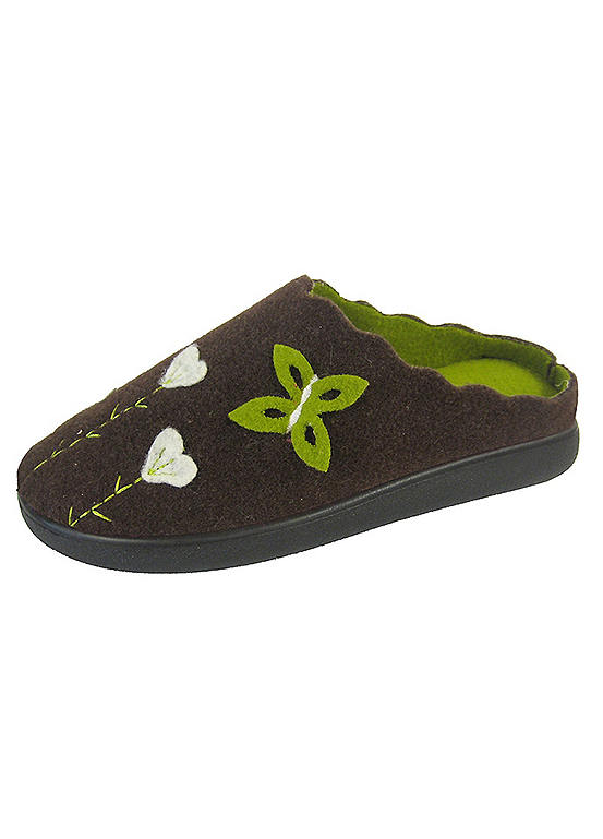 Coolers Ladies Brown Heart ’Premier’ Felt Clog Slippers | Kaleidoscope