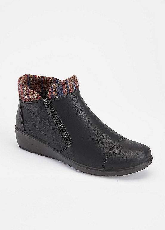 Cotton Traders Black Flexisole Snug Knitted Collar Boots | Kaleidoscope