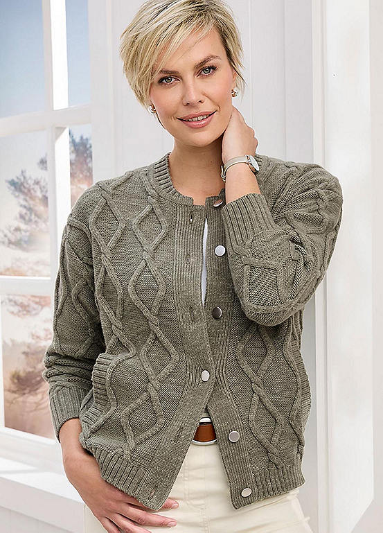 Cotton Traders Cable Knitted Bomber Cardigan | Kaleidoscope