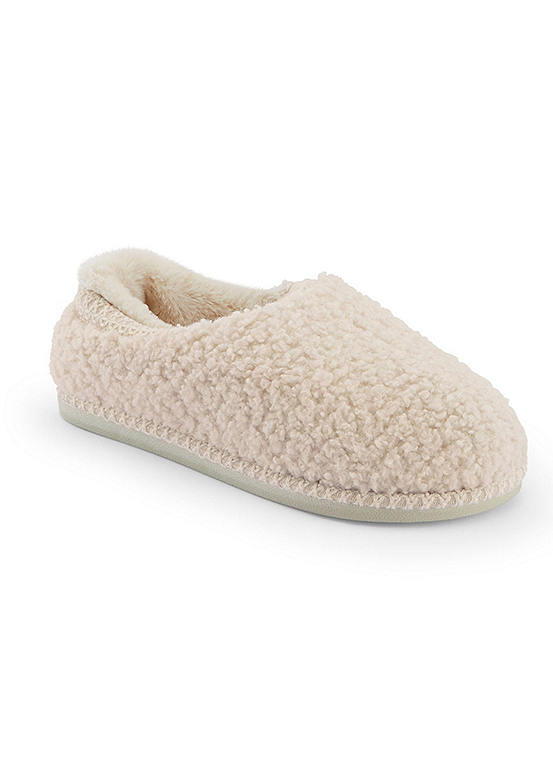 Cotton Traders Cream Borg Slippers | Kaleidoscope
