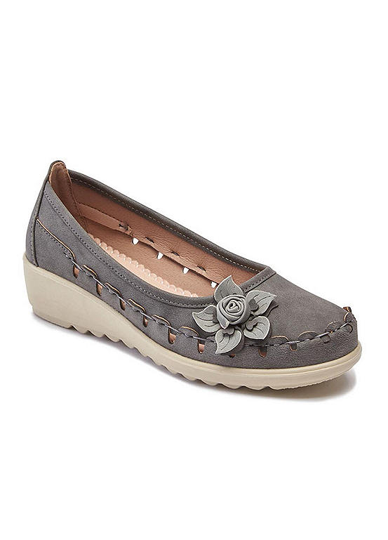 Cotton Traders Dark Grey Soft Step Flower Shoes | Kaleidoscope