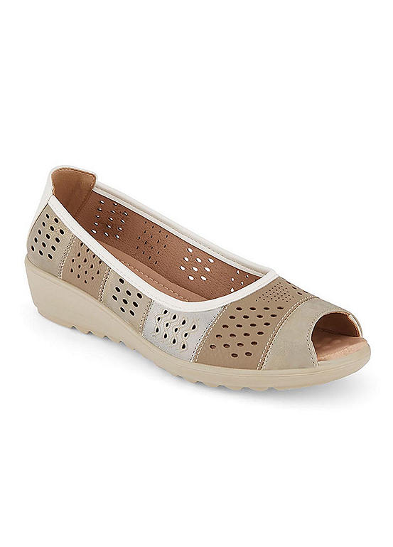 Cotton Traders Gold Flexisole Patchwork Peep Toe Shoes | Kaleidoscope
