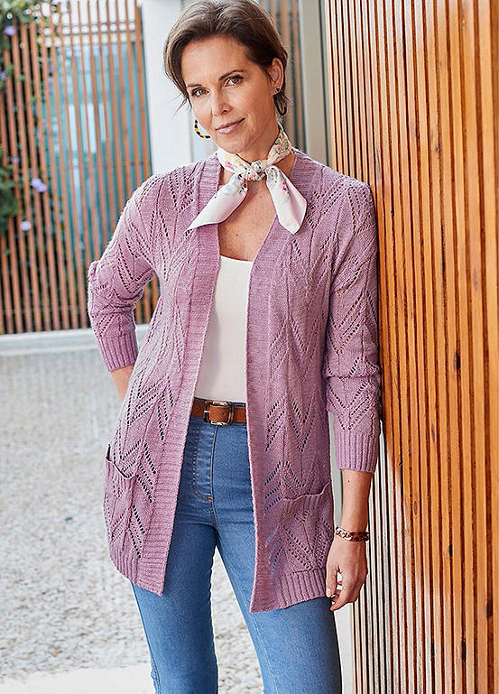 Cotton Traders Longline Pointelle Cardigan | Kaleidoscope