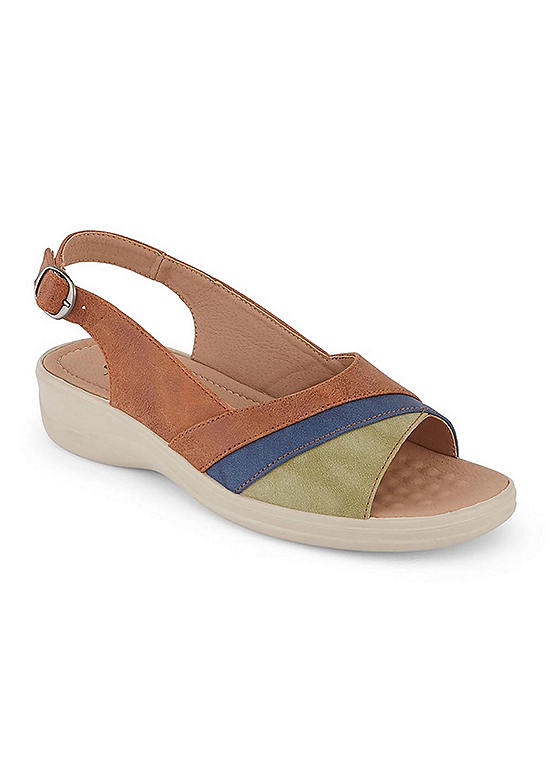 Cotton Traders Tan Flexisole Patchwork Peep Toe Sandals | Kaleidoscope