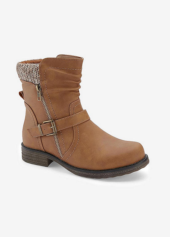 Cotton Traders Tan Knitted Collar Boots | Kaleidoscope
