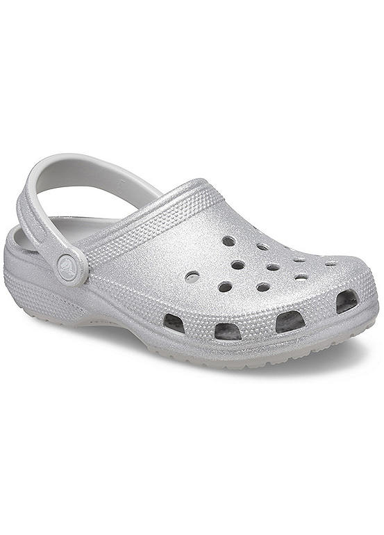 Crocs Silver Classic Glitter Clogs | Kaleidoscope