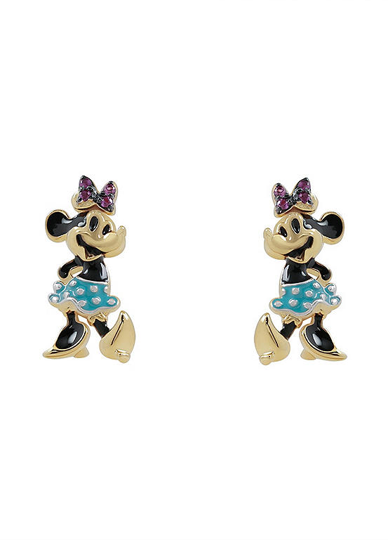 Disney 100 Minnie Mouse 18ct Yellow Gold Plated Studs with Ruby CZ ...