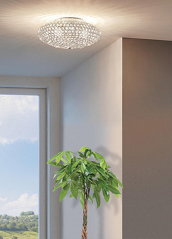 EGLO Clemente 2 Light Crystal And Chrome Ceiling Light | Kaleidoscope