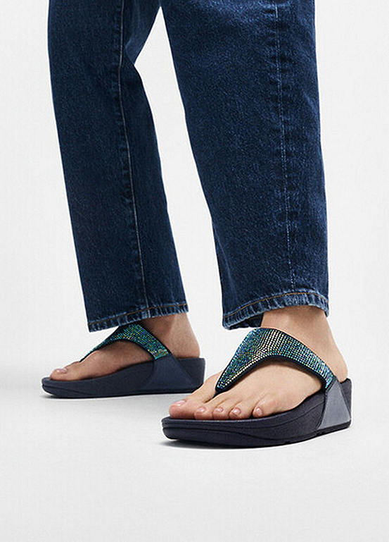 FitFlop Navy Lulu Crystal Embellished Toe-Post Sandals | Kaleidoscope