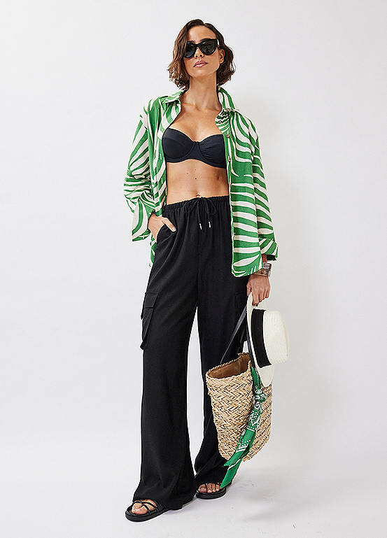 Freemans Black Cargo Pull-On Linen Trousers | Kaleidoscope