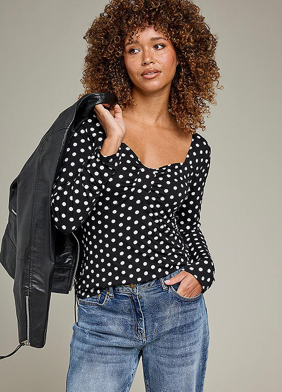 Freemans Black/White Spot Print Jersey Top | Kaleidoscope