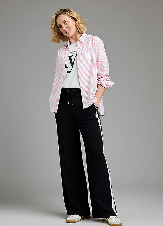 Freemans Black Wide Leg with Stripe Trousers | Kaleidoscope