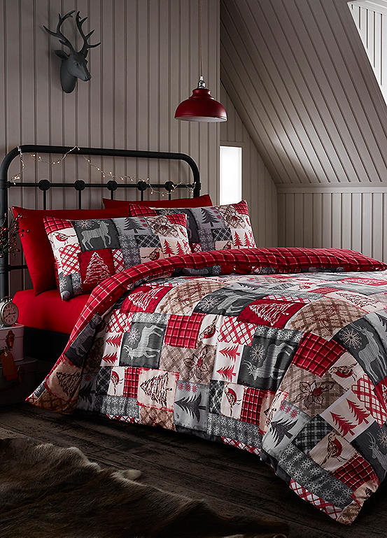 Happy Linen Co Christmas Patchwork Brushed Cotton Duvet Cover Set ...