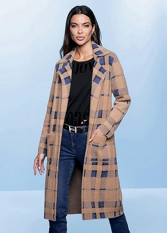 Heine Check Jacquard Long Cardigan | Kaleidoscope