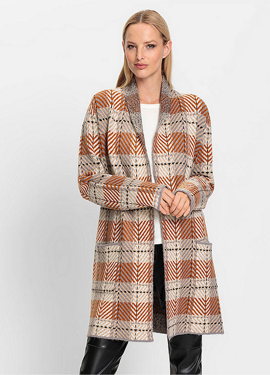 Heine Longline Wool Blend Check Cardigan | Kaleidoscope