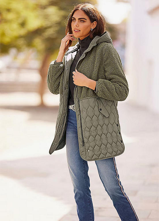 Heine Quilted & Teddy Long Jacket | Kaleidoscope