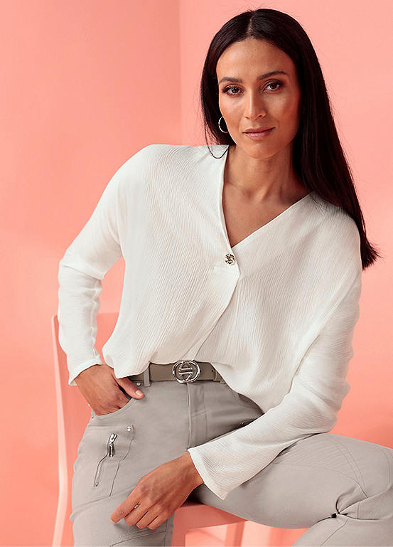 Heine V-Neck Button Blouse | Kaleidoscope