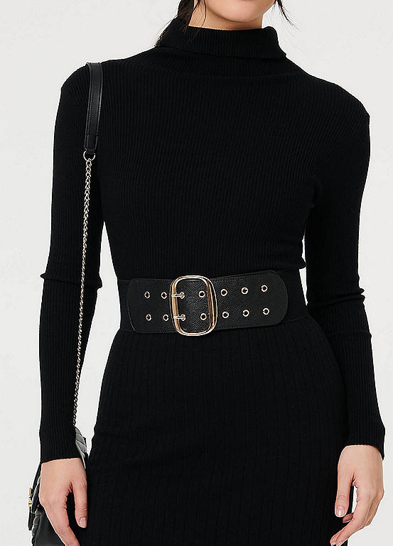 Izabel London Oval Double Eyelet Stretch Wide Belt | Kaleidoscope