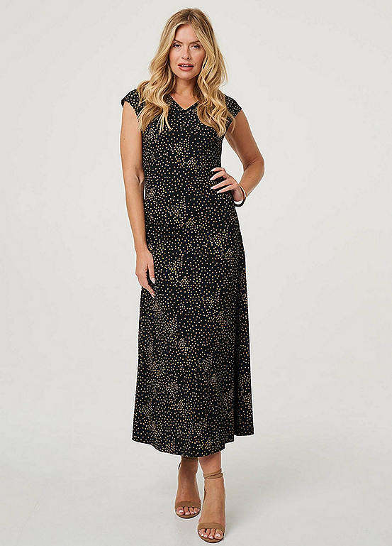 Izabel London Polka Dot Cap Sleeve A-Line Maxi Dress | Kaleidoscope