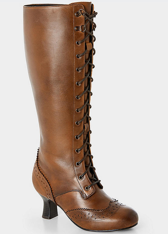 Joe Browns Brogue Detail Leather Lace Up Long Knee High Boots | Kaleidoscope