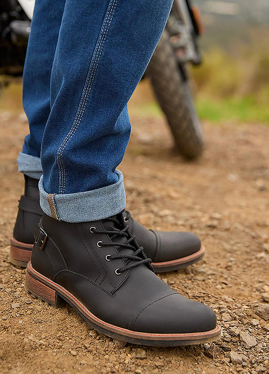 Joe Browns Cleated Sole Buckle and Zip Leather Army Boots | Kaleidoscope