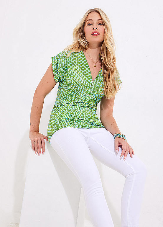 Joe Browns Retro Geo Print Zip Neck Jersey Top | Kaleidoscope