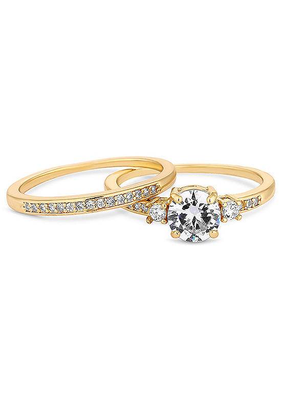 Jon Richard Gold Plated Cubic Round Stone Engagement Ring Set ...