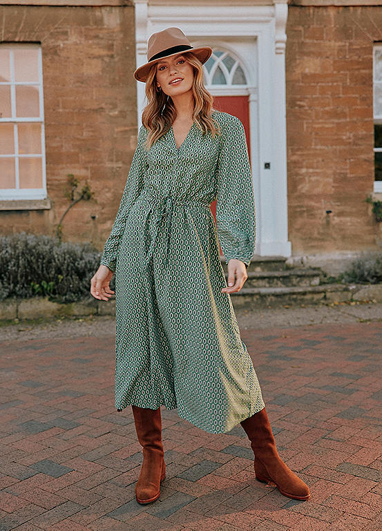 Joules Imogen Log Sleeve Belted Dress | Kaleidoscope