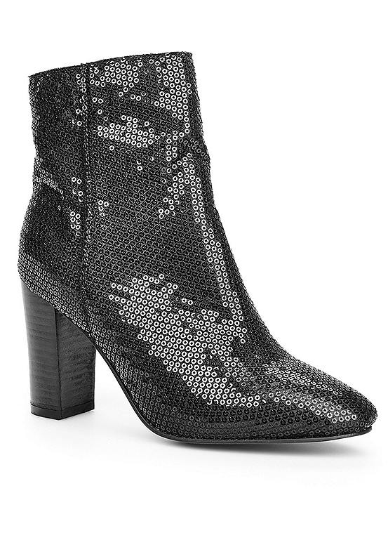 Kaleidoscope Black Sequin Ankle Boots | Kaleidoscope