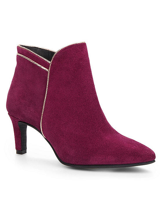 Kaleidoscope Burgundy Suede & Metallic Piping Ankle Boots | Kaleidoscope