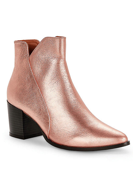 Kaleidoscope Rose Gold Coloured Leather Block Heel Ankle Boots ...