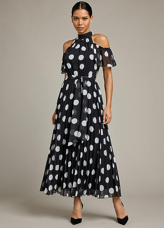 Kaleidoscope Spot Print Pleated Cold Shoulder Maxi Dress | Kaleidoscope