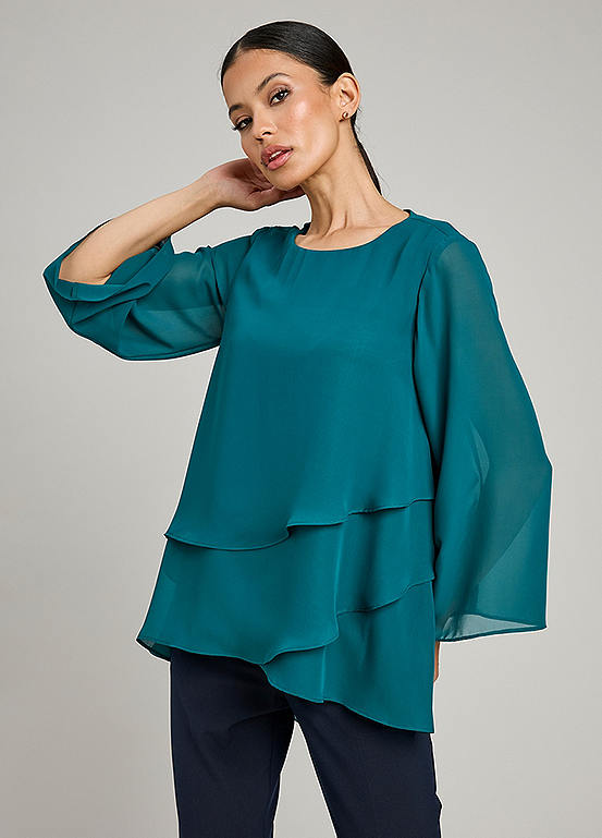 Kaleidoscope Teal Double Layer Blouse | Kaleidoscope