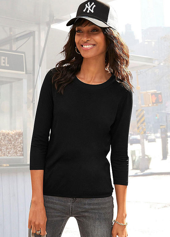 LASCANA Elasticated Hem Three-Quarter Length Sleeve Top | Kaleidoscope