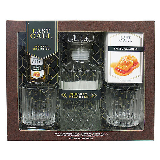 Last Call Whiskey Serving Set - Decanter 2 x Lowball Glasses Honey ...