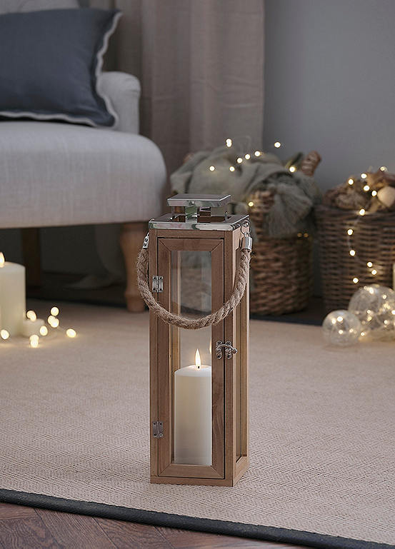 Lights4Fun Large Wooden Battery Lantern with Truglow® LED Candle ...