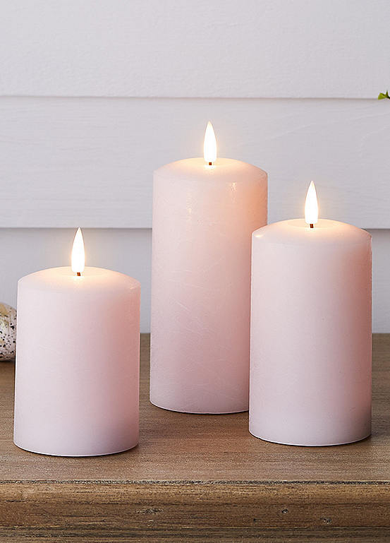 Lights4Fun TruGlow® Pastel Pink LED Pillar Candle Trio with Remote ...