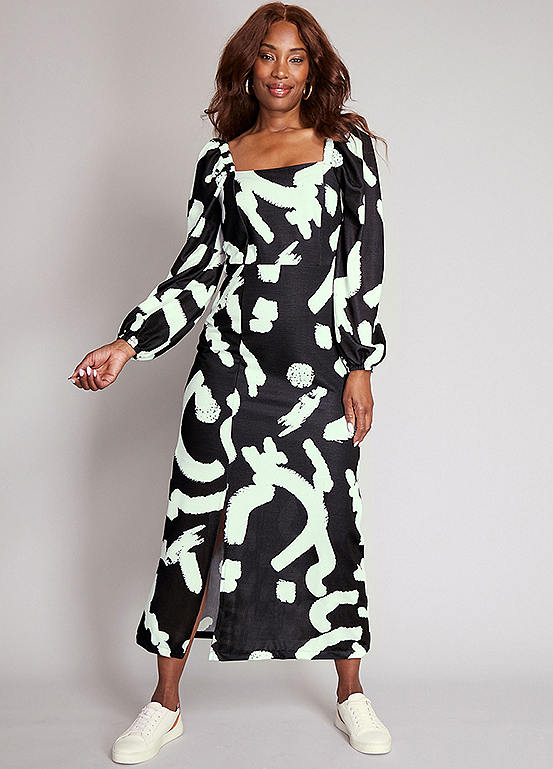 Love Mark Heyes Abstract Print Square Neck Jersey Midaxi Dress ...