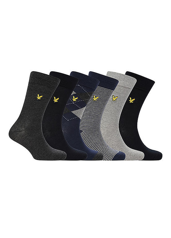 Lyle & Scott Mens Set of 6 Timothy Socks in Gift Box | Kaleidoscope