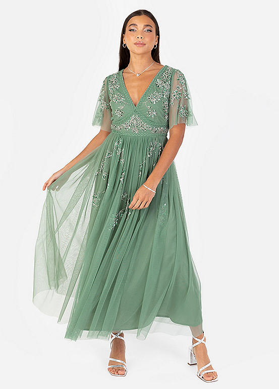 Maya Deluxe Detailed Embellished Tulle Midaxi Dress with Trims ...