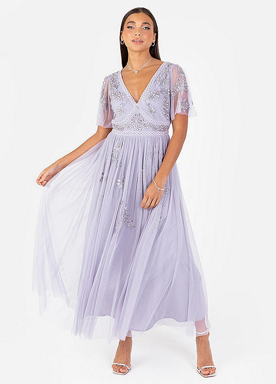 Maya Deluxe Detailed Embellished Tulle Midaxi Dress with Trims ...