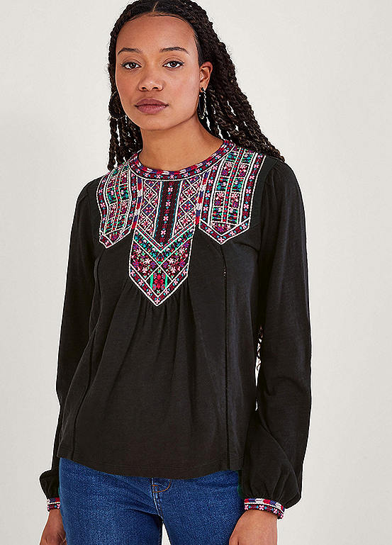 Monsoon Embroidered Jersey Top | Kaleidoscope
