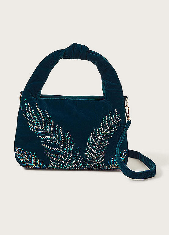 Monsoon Feather Embellished Velvet Clutch Bag | Kaleidoscope
