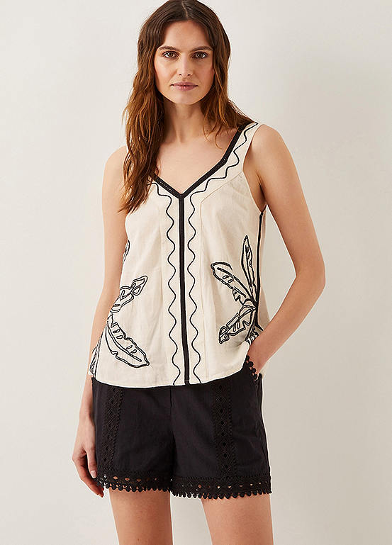 Monsoon Hope Leaf Embroidered Cami Top | Kaleidoscope
