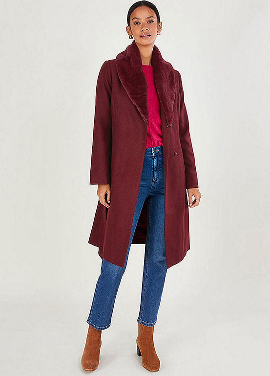 Monsoon Rufus Fur Collar Belted Coat with Recycled Polyester | Kaleidoscope