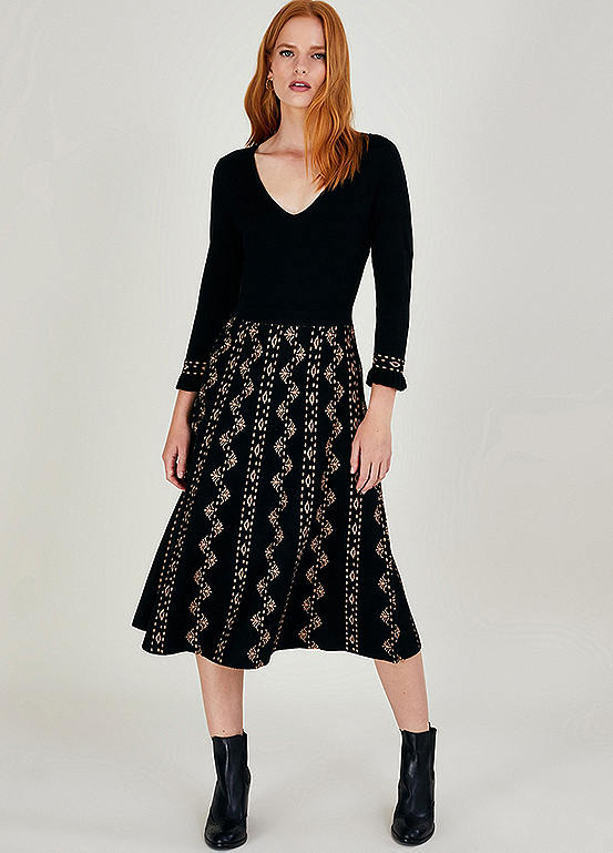 Monsoon V-Neck Pattern Knit Dress | Kaleidoscope