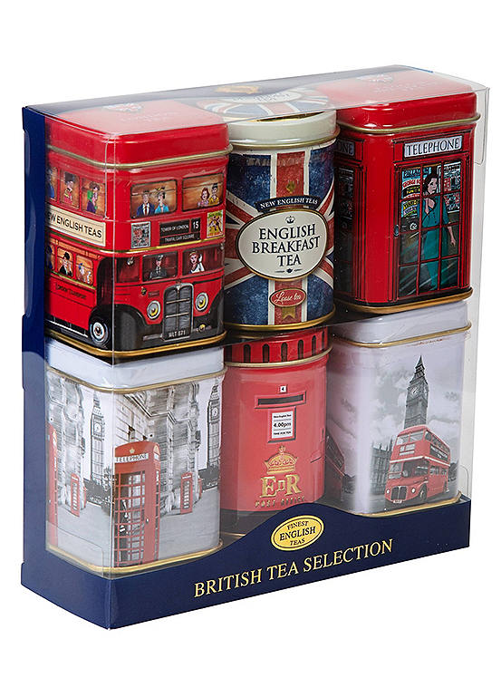 New English Teas Best Of British Six Mini Tin Gift Pack With Loose-Leaf ...