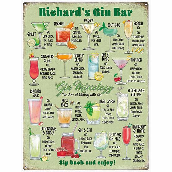 Personalised Gin Bar Sign by The Original Metal Sign Company | Kaleidoscope