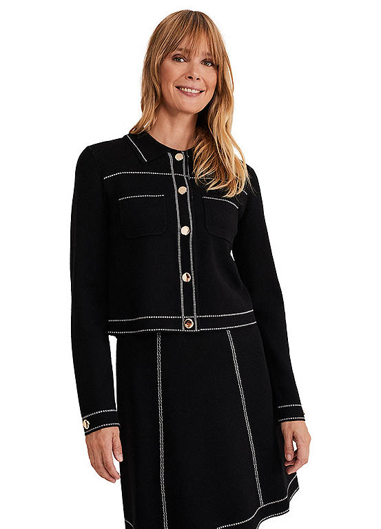 Phase Eight Amaya Contrast Stitch Knit Jacket | Kaleidoscope
